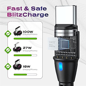 STATIK 360 Pro Magnetic Charging Cable - 100W Fast Charging Magnetic USB C Charging Cable, Magnetic Charger Cable Compatible with Apple Devices, USB-C, Micro-USB, USB-A Adapter - Black 1st Gen 10FT/3M