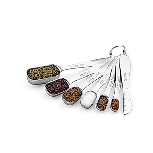 Spring Chef Heavy Duty Stainless Steel Metal Measuring Spoons for Dry or Liquid, Fits in Spice Jar, Set of 7 Including Leveler
