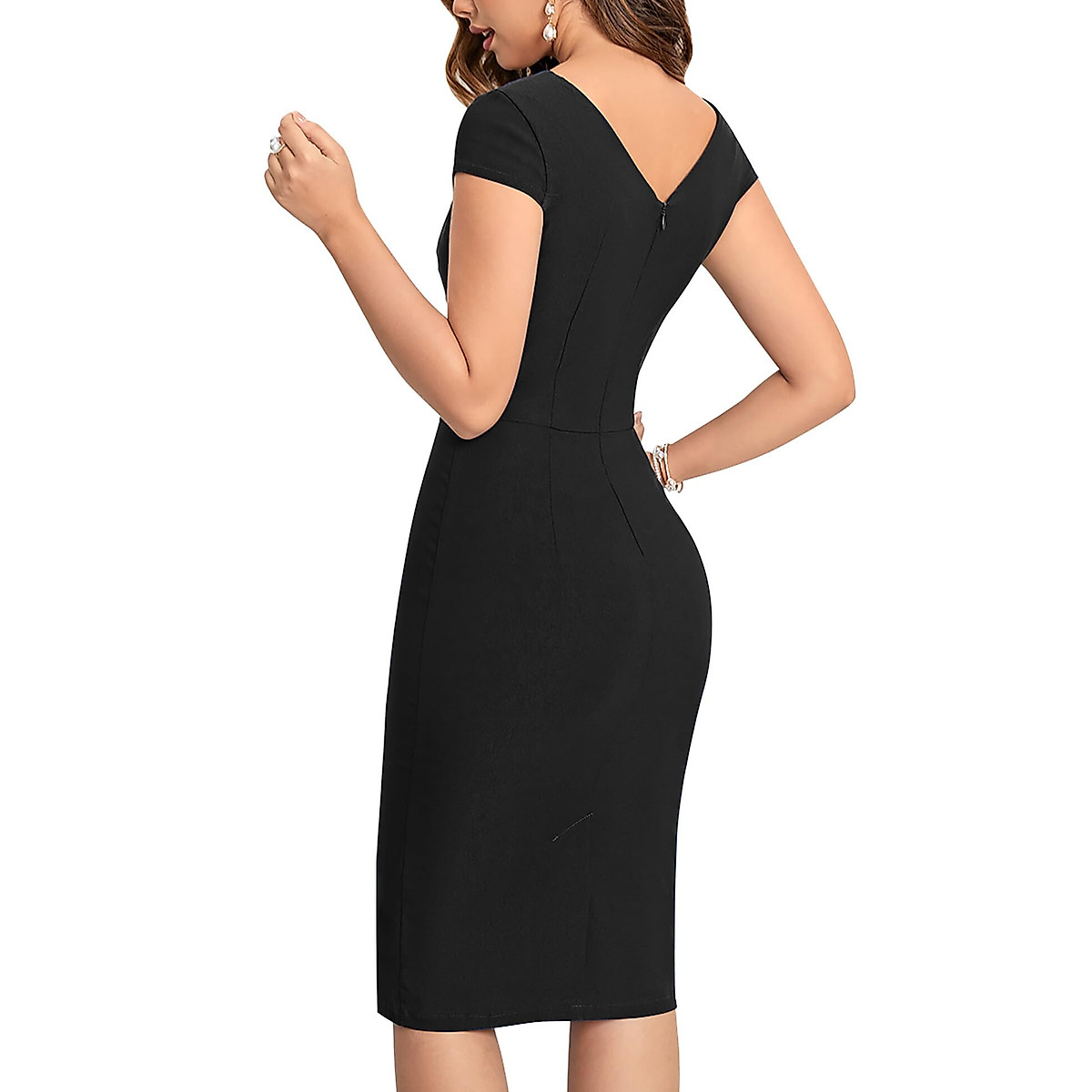 MUXXN Ladies Celebrity Vintage Cap Sleeve Tea Length Special Occasion Dress (Black XL)