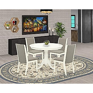 East West Furniture HLLA5-LWH-06 5 Piece Dining Set Includes a Round Dining Room Table with Pedestal and 4 Shitake Linen Fabric Upholstered Parson Chairs, 42x42 Inch, Linen White