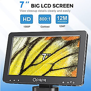 Opqpq LCD Digital Microscope 1200X, 7'' Coin Microscope for Error Coin, 1080P Soldering Microscope with 12MP Camera Sensor, Microscope for Adult with 10 LED Lights, Wired Remote, Windows/mac PC View