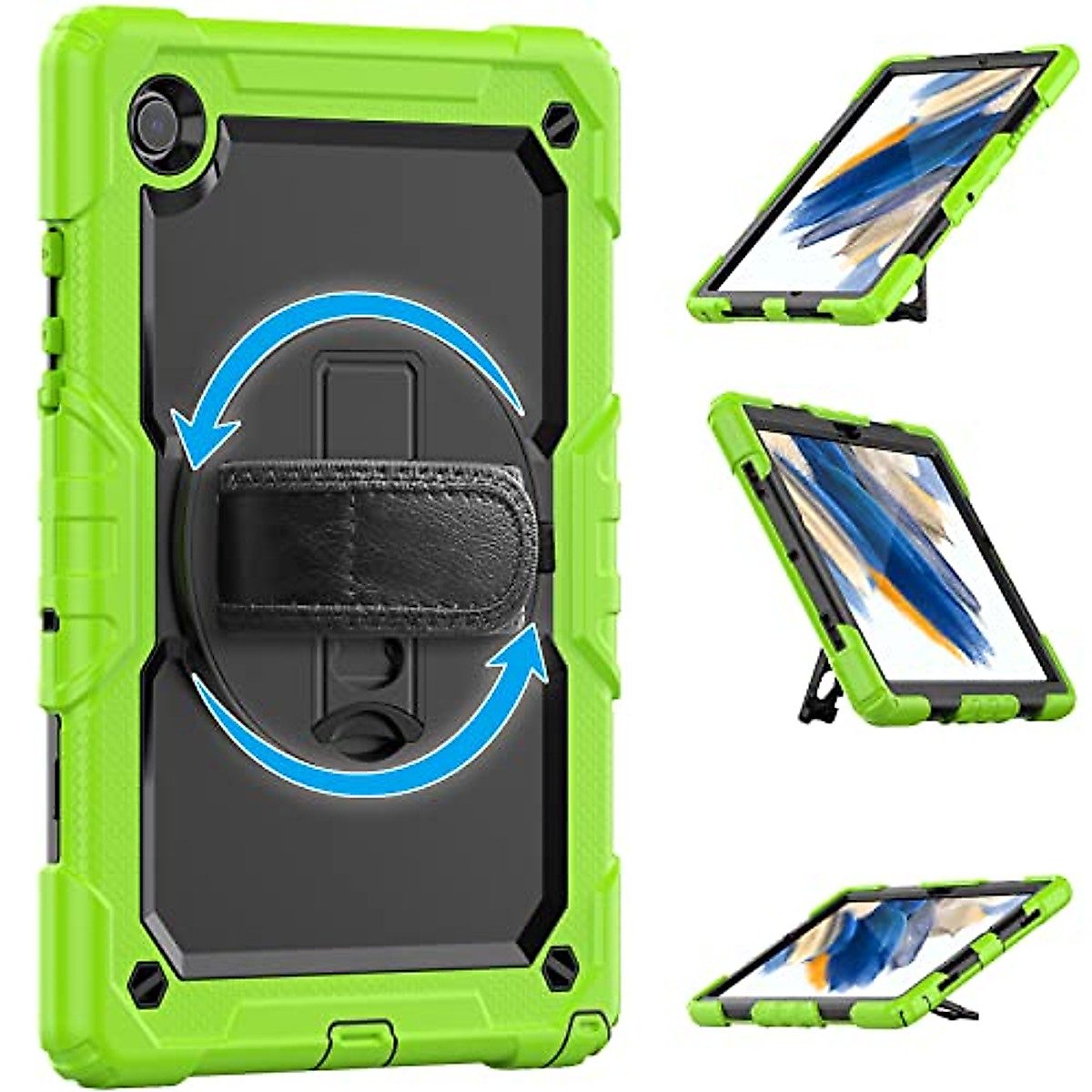 Samsung Galaxy Tab A8 10.5 Inch 2022, [Full-Body][Shock Proof] Protective Case with Pencil Holder and 360 Rotating Hand Strap, Protective Cover with Shoulder Strap (Green)