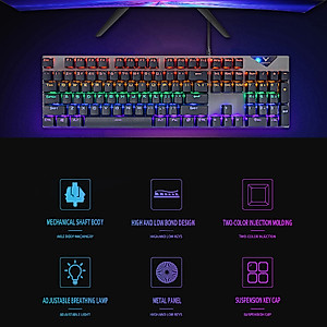 CHIROPTER Mechanical Keyboard and Mouse Combo, Wired RGB LED Backlit Mechanical Gaming Keyboard with Blue Switch, Gaming Mouse for Windows PC Gamers