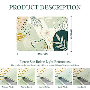 Lahome Green Machine Washable Rugs - 6x9 Rug for Living Room Non-Slip Large Boho Area Rug Lightweight Throw Non-Shed Dining Room Rug, Soft Botanical Print Floor Carpet for Bedroom Classroom Office