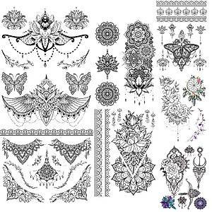 Glaryyears Black Lace Temporary Tattoo for Women Girls, 60+ Patterns 8 Pack Fake Mandara Flowers Tattoos Stickers, Sexy on Body Underboob Arm Chest Shoulder Thigh Abdomen Waist for Beach Party