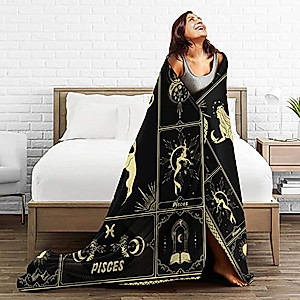 Pisces Blanket 12 Horoscope Astrology Bed Blankets Soft Cozy Personalized Flannel Throw Blankets 50"X40"
