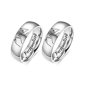 MZZJ BFF Ring for 2 Personazlied BFF Friendship Jewelry Pinky Promise Pinky Swear Minimalist Polish 6MM Stainless Steel Rounded Comfort Fit Stackable Knuckle Ring Band,Graduation Gift for Best Friends