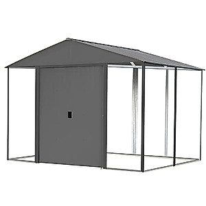 Arrow Shed 8' x 8' Ironwood Galvanized Steel and Wood Panel Hybrid Outdoor Shed Kit, Anthracite