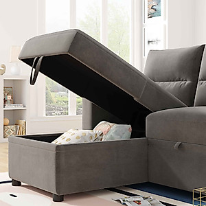 ATY Reversible Sectional Sofa Bed with 2 Pull-Out Sleepers, L-Shape Corner Couch with Storage Chaise, 3 Seat Both Left Right Handed with loveseat, 82.1 Grey Brown