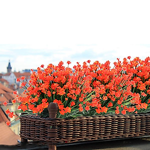 HAPLIA 8 Bundles Artificial Flowers, Fake Artificial Greenery UV Resistant No Fade Faux Plastic Plants for Wedding Bridle Bouquet Indoor Outdoor Home Garden Kitchen Office Table Vase (Orange Red)