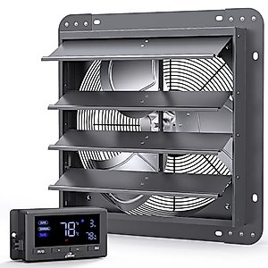 iLiving 16" Wall Mounted Shutter Exhaust Fan, Automatic Shutter, Temperature and Humidity Controls with Variable Speed, 1736 CFM at 1600 RPM DC Motor