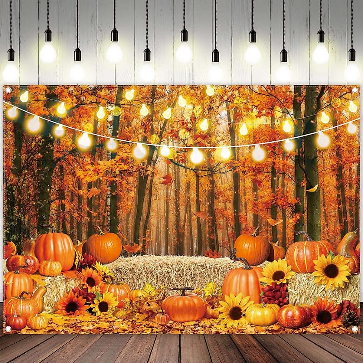 YCUCUEI 7x5ft Fall Forest Photography Backdrop Woodland Pumpkin Landscape Maple Leaves Barn Haystack Background Thanksgiving Party Decoration Harvest Photo Booth