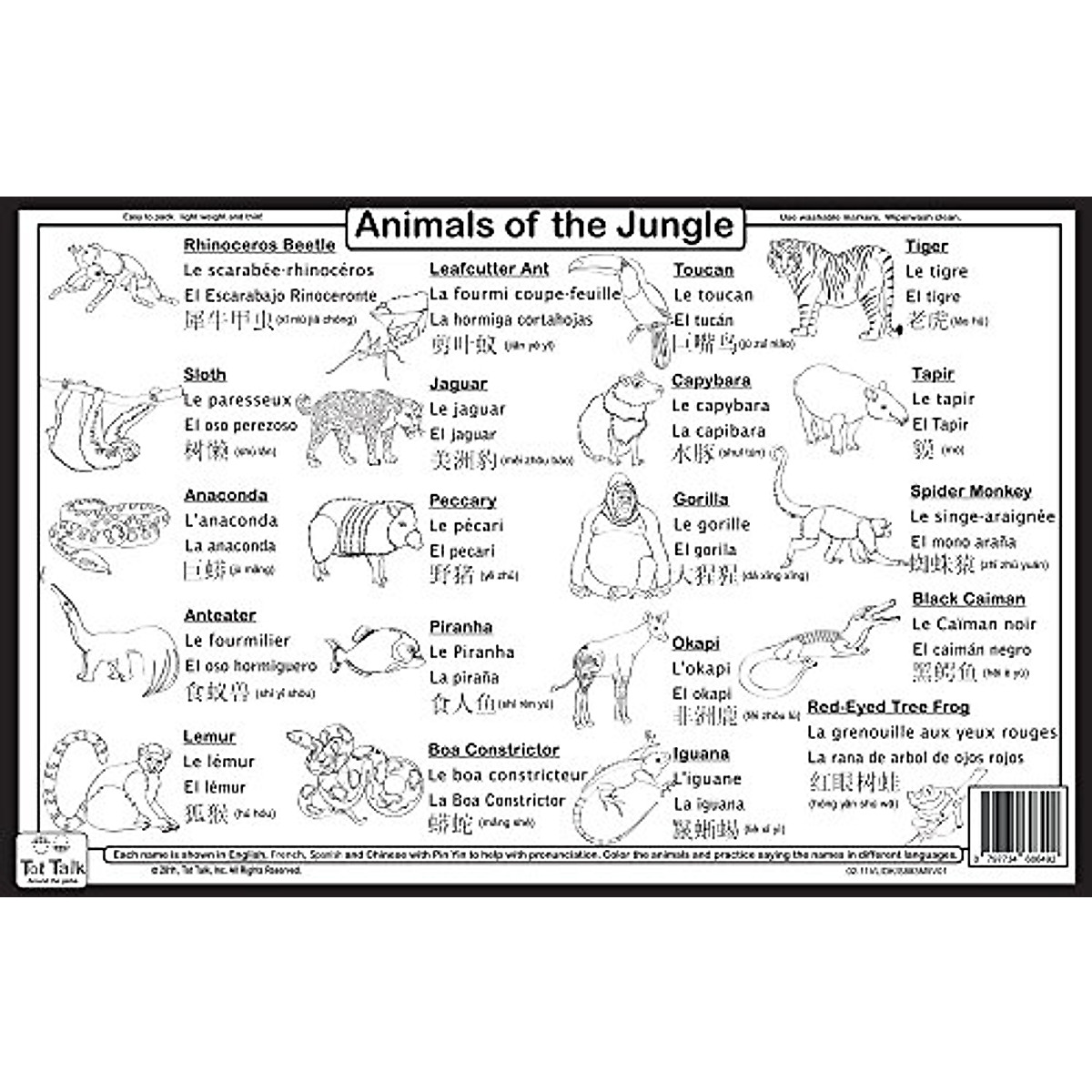 Tot Talk Educational Kids Placemats - Animals Nature of 4 Table Mats: Ocean, Jungle, Savanna, Mountain Animals - Reversible Activities - Waterproof, Washable, Wipeable, Durable, Double-Sided