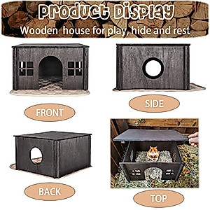Hamster Hideout,Wooden Hamster House with Windows,Detachable and Large Size Suitable for Two Guinea Pig Hideout, Ventilated wood Habitats Decor for Chinchilla, Hamster Mice Gerbils Mouse -Walnut Color