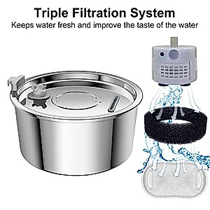 Cat Water Fountain Stainless Steel: YFYUPUP 108oz/3.2L Automatic Cat Drinking Fountain Pet Fountain Water Bowl Dog Water Dispenser Ultra-Quiet Pump and 3 Replacement Filters