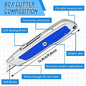 DIYSELF 2 Pack Box Cutter- Sharp Utility Knife- Box Cutters Heavy Duty for Carpet, Cardboard, Paper- Razor Knife- Box Opener- Cardboard Cutter- Exacto Knife- Retractable Knife (Blue)