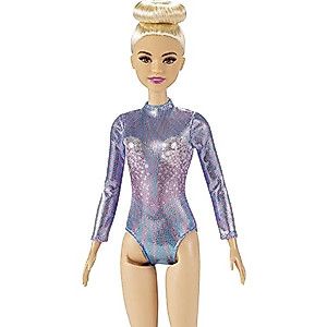 Barbie Rhythmic Gymnast Fashion Doll with Blonde Hair & Brown Eyes, Shimmery Leotard, Baton & Ribbon Accessories 12 Inch