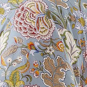 Levtex Home - Angelica Duvet Cover Set - Full/Queen Duvet Cover + Two Standard Pillow Cases - Floral - Blue Grey Taupe Green Maroon - Duvet Cover (90 x 94in.) and Pillow Case (26 x 20in.) - Cotton