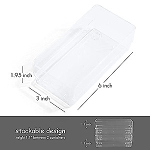 LotFancy Clear Plastic Drawer Organizer, 6'' x 3'' x 2'', Set of 3 Drawer Storage Containers Bins for Dresser Cosmetics Makeup, Stackable