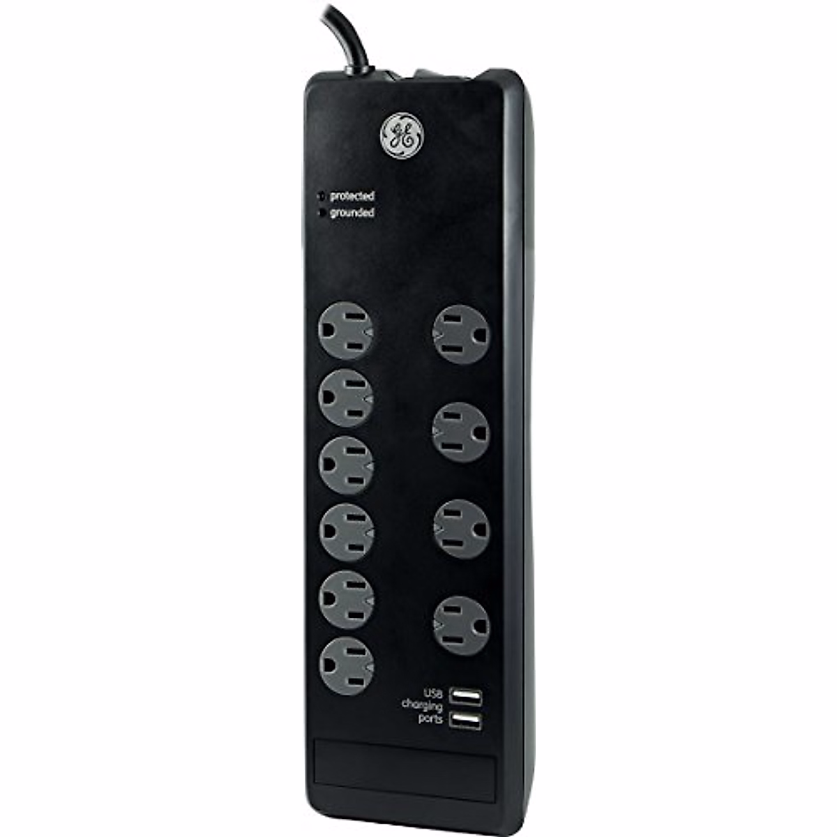 GE Surge Protector with 10 Outlets and 2 USB Ports, Twist-to-Lock, Black, 13476