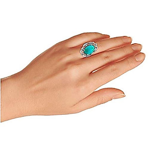 Personalize Western Jewelry Boho Vintage Style Large Gemstone Filigree Oval Cabochon Armor Full Finger Statement Blue Turquoise Ring For Women Oxidized .925 Sterling Silver Customizable