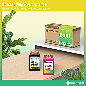 S SMARTOMNI 60XL 60 Ink Cartridge Replacement for HP 60 Combo Pack Color and Black for HP Deskjet D2500 F2430 HP Envy 100 110 120 111 Photosmart C4600 C4780 D110a (2 Pack, Black and Tri-Color)
