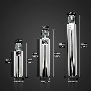 3 PCS 5/8"-11 Thread Angle Grinder Extension Shaft, Rotary Extension Shaft Set, Angle Grinder Extension Connecting Rod, for Polisher and Angle Grinder, 3.1 inch, 3.9 inch, 5.5 inch (Silver)