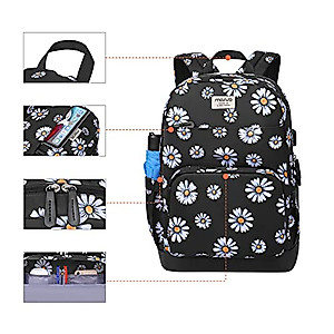 MOSISO 15.6-16 inch 20L Laptop Backpack for Women Girls, Polyester Anti-Theft Stylish Casual Daypack Bag with Luggage Strap & USB Charging Port, Camomile Travel Business College School Bookbag, Black