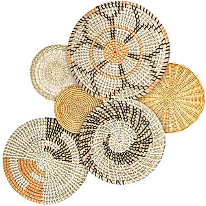 EXA Set of 6 Woven Wall Basket Orange Blossom Decor - Boho Farmhouse Rustic Room Style - for Thanksgiving Christmas Hanging Wall Art, Gift Idea, Table Settings - Handmade, Round, Natural Seagrass