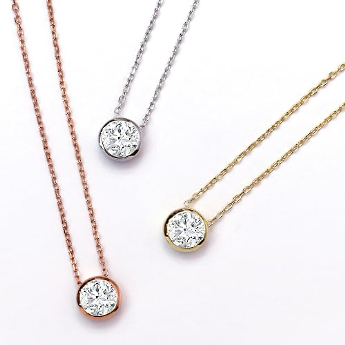 SAVEARTH DIAMONDS 1.00 ct 6.5MM Round Cut Lab Created Moissanite Diamond Bezel Set Solitaire Pendant Necklace in 14k Yellow Gold Over Sterling Silver 18" Chain (VVS1 Clarity)