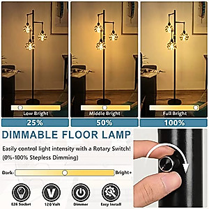 Stepeak Dimmable Crystal Floor Lamp, Industrial Farmhouse Floor Lamps for Living Room, 3-Light Black Standing Lamp for Bedroom, Modern Floor Lamp with 3 Lampshades, Rustic Tall Tree Lamp, 64inch, E26