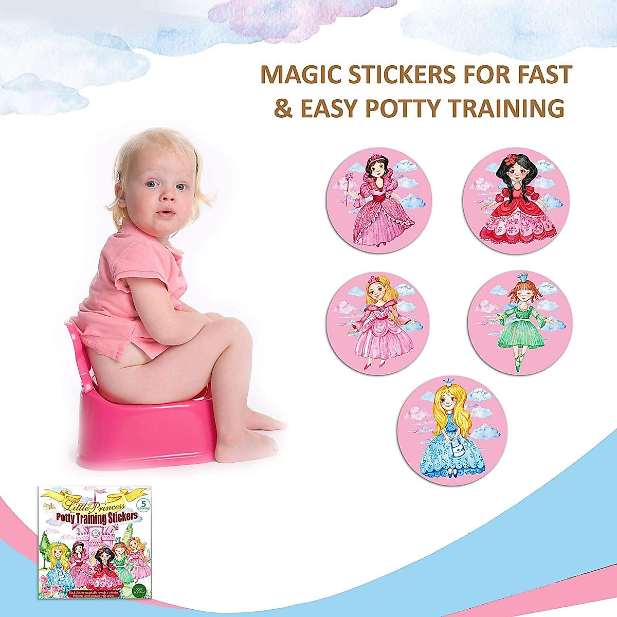 Potty Training Seat Magic Sticker Princess Toddler Potty Training Toilet Color Changing Sticker | 5 Pack Toilet Targets with Free Potty e Book | Use with/Without Potty Chart or Potty Training Watches