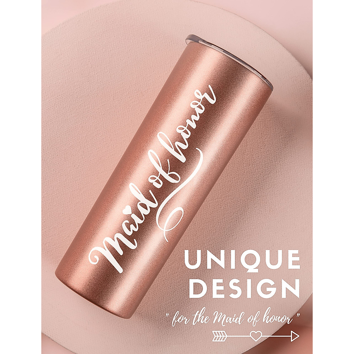 Onebttl Bridesmaid Gifts, Insulated Stainless Steel Tumblers with Lids and Straws, Maid of Honor Proposal Gifts, Bride Tribe, Bridal Party Gifts, 20 oz, Rose gold - Maid of Honor