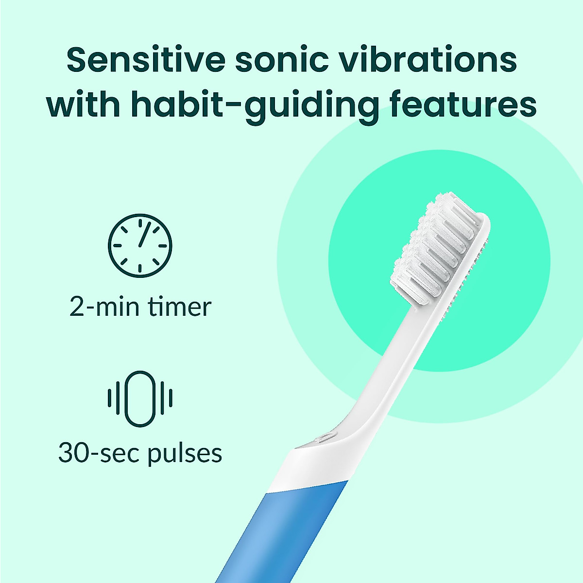 Quip Sonic Toothbrush for Adults - Timed Electric Toothbrush with Cover - Replaceable Brush Head, Soft Bristles, Plastic Handle, 3 Month Battery Life - Travel Toothbrush - Blue
