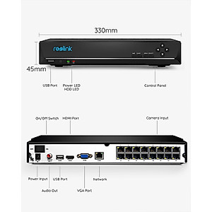 REOLINK 4K 16 Channel Network Video Recorder for Security Camera System, Work With 4K/5MP/4MP HD Reolink IP Cameras PoE NVR, 24/7 Recording to Pre-Installed 4TB Hard Drive, RLN16-410-4TB