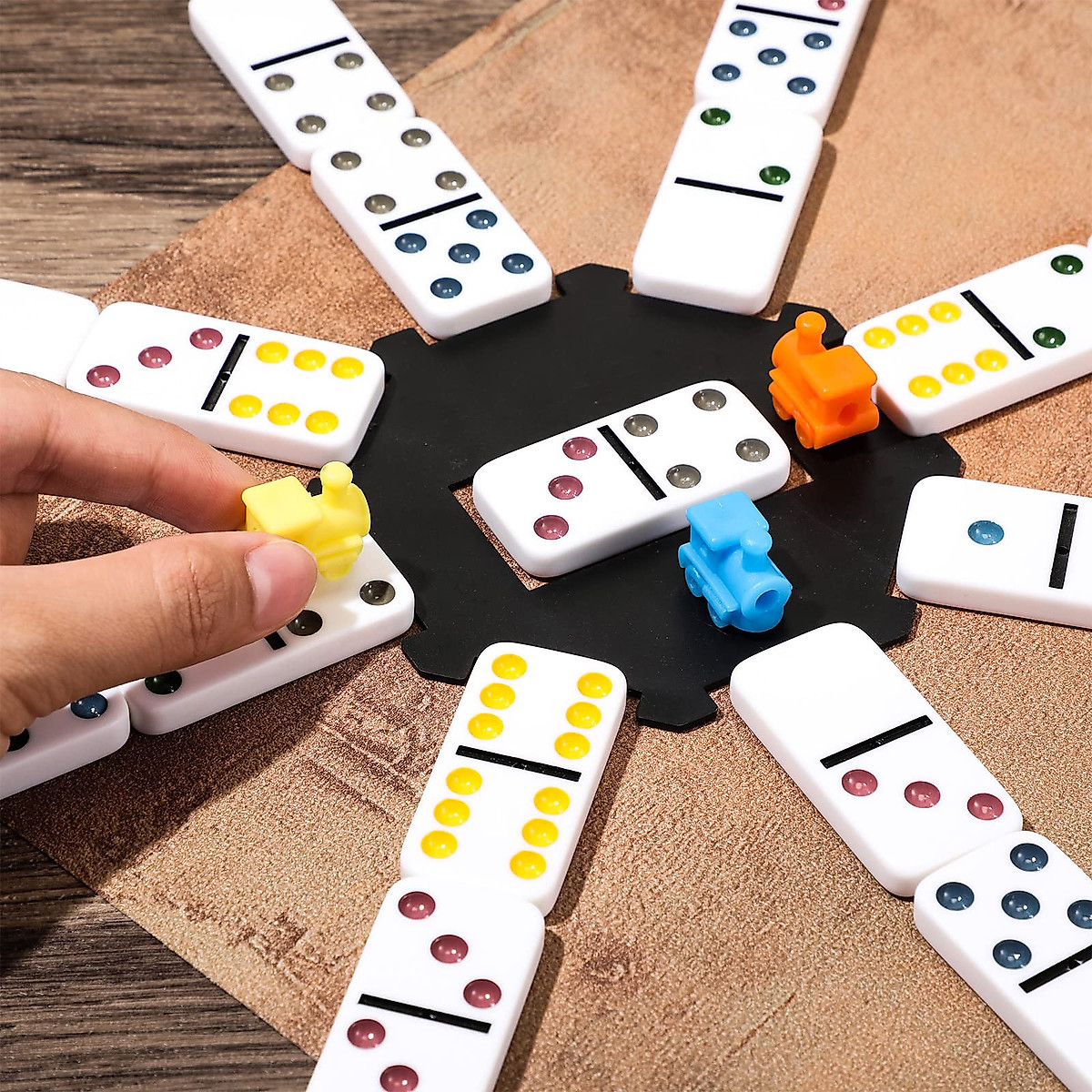 Hanaive Mexican Train Domino, Wooden Domino Racks Set, Domino Tiles Holders, Domino Trays and Accessories for Mexican Train