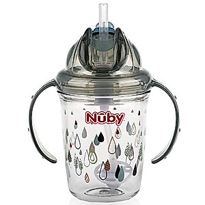 Nuby Tritan No Spill Flip N' Sip Twin Handle Printed Cup with 360 Weighted Straw