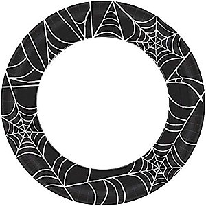 Amscan Spider Web Value Paper Plates - 10", Black & White, Pack of 40