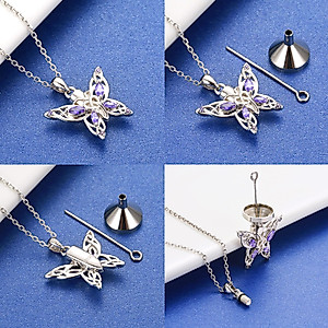 MANBU Butterfly Cremation Urn Necklace for Ashes - 925 Sterling Silver Memorial Keepsake with CZ Pendant Jewelry Women Keepsake Bereavement Gift for A Loss of the Loved One (Purple)