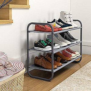 MAX Houser 3-Tier Shoe Rack, Fabric Shoe Shelf for Closet Bedroom Entryway (Dark Grey)