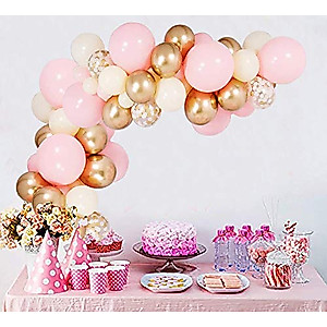 Pink Gold Balloon Garland Kit, Including Chrome Gold, Ivory, Baby Pink & White Gold Confetti Balloons Decorations Backdrop Ideal for Girls Birthday Baby Bridal Shower Party Decorations