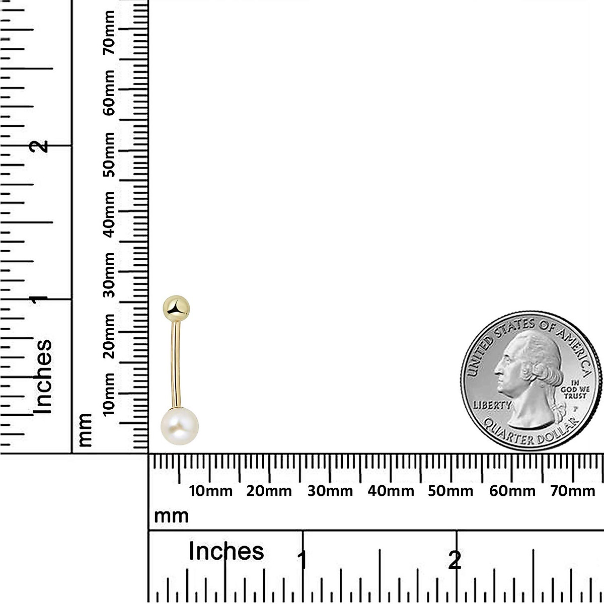 AVORA 10K Yellow Gold Freshwater Pearl Belly Button Ring Body Jewelry (14 Gauge) - Size 0