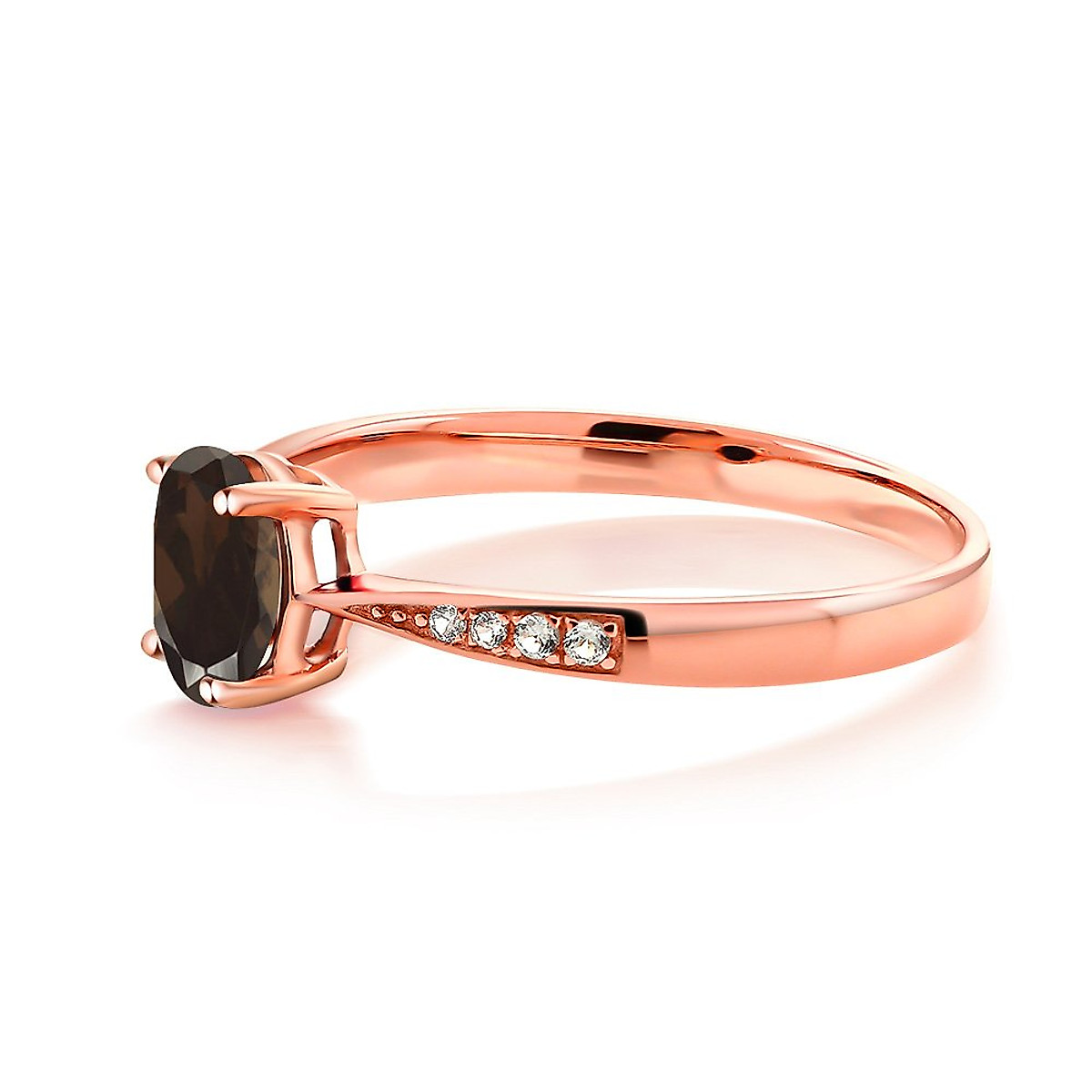 Gem Stone King 10K Rose Gold Brown Smoky Quartz and White Diamond Engagement Ring For Women (0.81 Cttw, Gemstone Birthstone, Oval 7X5MM, Available In Size 5, 6, 7, 8, 9)