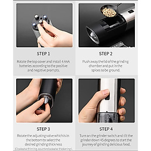 Gravity Electric Salt and Pepper Grinder Set Battery Operated,One Hand Operation Automatic salt and pepper grinder set,Electric Salt and Pepper Shakers with LED Light,Adjustable Coarseness(2 PCS)