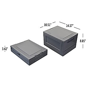 Morcte 2-Pack Collapsible Plastic Storage Box with Lids, Folding Storage Bin, Gray