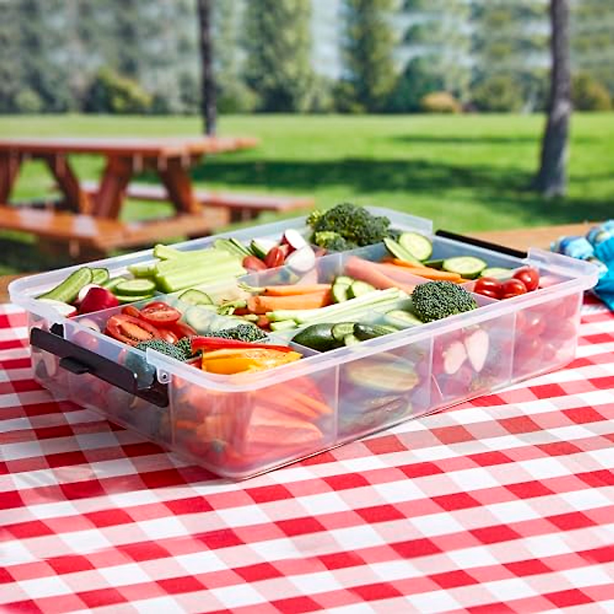 Farberware Build-a-Board Snacklebox with Locking Bamboo Cutting Board Lid, Portable Charcuterie Storage with Compartments,Make it. Take it. Enjoy it., 11x16-Inch, Natural