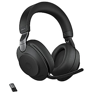 Jabra Evolve2 85 MS Wireless Headphones with Link380a, Stereo, Black – Wireless Bluetooth Headset for Calls and Music, 37 Hours of Battery Life, Advanced Noise Cancelling Headphones