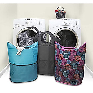 MAKE ROOM FOR LIFE – Laundry Hamper and Tote, Large Fabric Hamper that converts into a Giant Tote with Handles, Mesh Pockets for Dryer sheets etc. Perfect for Laundry Room visits, 24” x 28”, Black