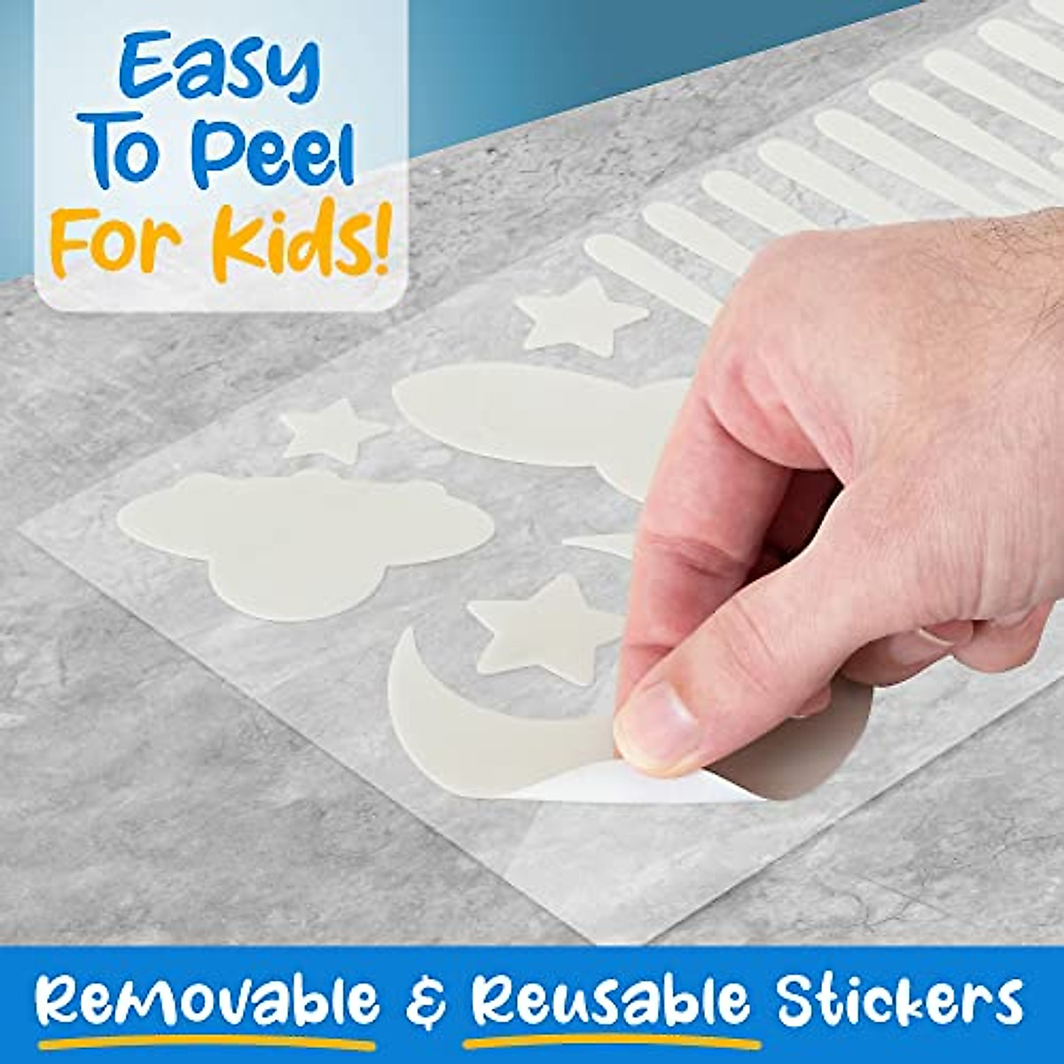 Glow in The Dark Stars for Ceiling, Outer Space Blue Wall Stickers,Galaxy Universe Wall Decal Shooting Stars Rockets,508 Pcs for Kids Boys Girls Bedroom Nursery Playroom Room Decoration