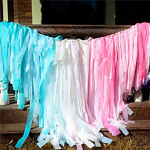 melody fantasy 200 Plastic Strips Pink Blue White Streamers Backdrop Pastel Streamers Fringe Backdrop for Gender Reveal Party Background Streamers Decorations Winter Wonderland Baby Shower Birthday